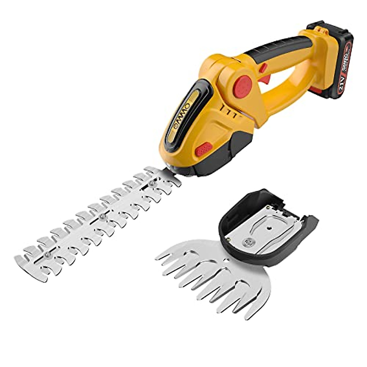 OMMO Hedge Trimmer Cordless 21V, 2-in 1 Handheld Shrub Trimmer, Electric Bush Trimmer for Garden &Lawn Pruning, Rechargeable Lithium Battery