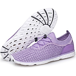 DOUSSPRT Womens Water Shoes Quick Drying Sports Aqua Walking Beach Sneaker for Hiking Diving Boating Kayaking Swimming Surf Purple US Size 7