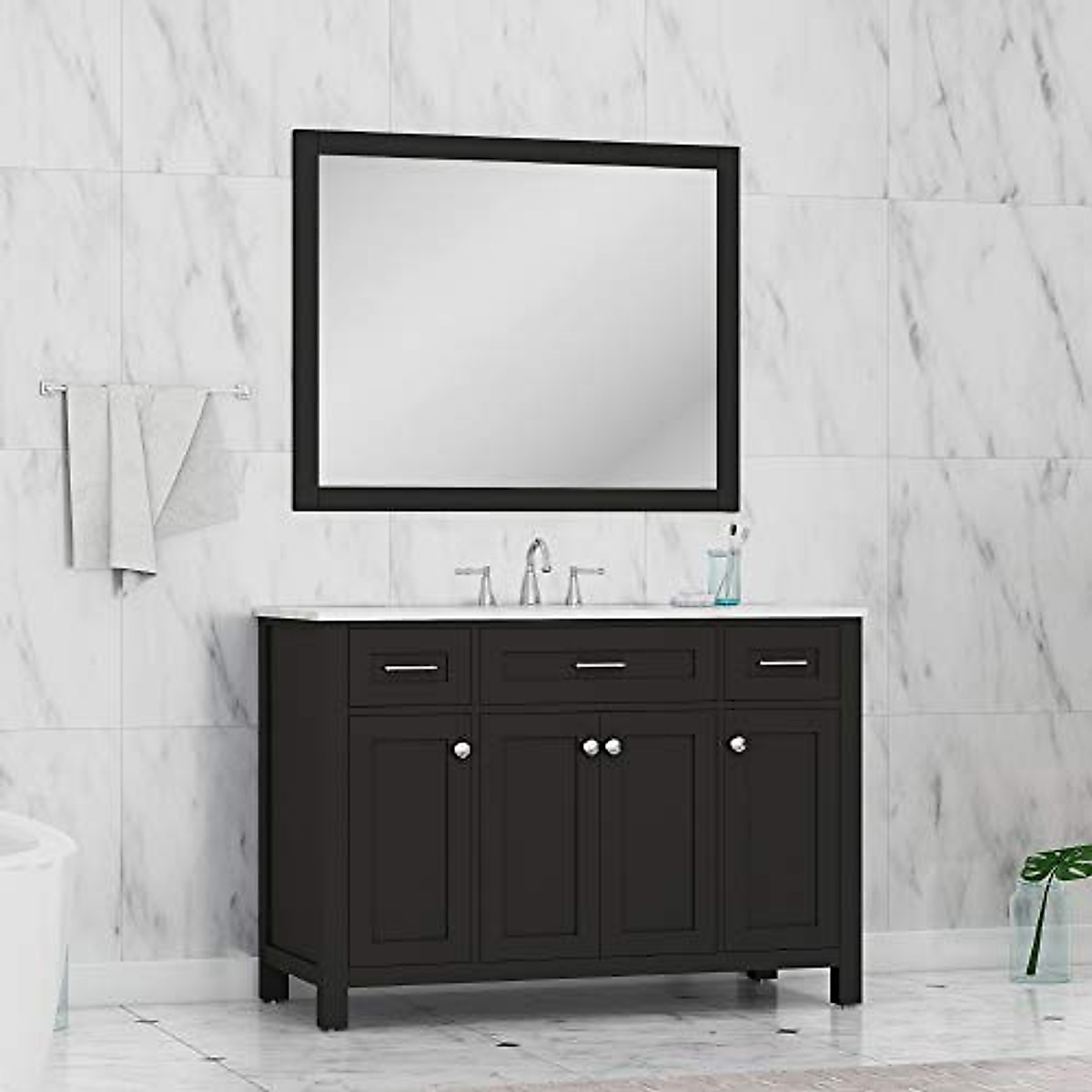 Alya Bath HE-101-48-E-CWMT Norwalk Single Bathroom Vanity with Carrera Marble Top and No Mirror, 48", Espresso