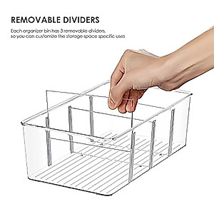 Vtopmart 2 Pack Food Storage Organizer Bins, Clear Plastic Storage Bins for Pantry, Kitchen, Fridge, Cabinet Organization and Storage, 2 Compartment Holder for Packets, Snacks, Pouches, Spice Packets