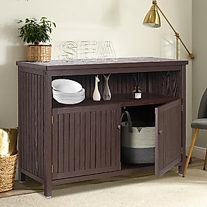 Spurgehom Outdoor Console Sideboards Buffet Cabinet, Solid Wood Storage Cabinet TV Stand,Furniture for Patio Entryway Deck(Brown)