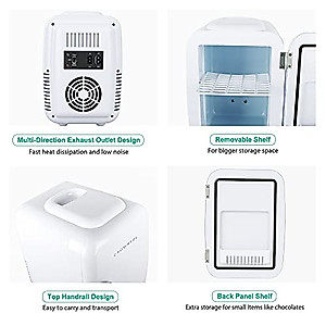 CROWNFUL Mini Fridge, 4 Liter/6 Can Portable Cooler and Warmer Personal Refrigerator for Skin Care, Cosmetics, Beverage, Food,Great for Bedroom, Office, Car, Dorm, ETL Listed (White)