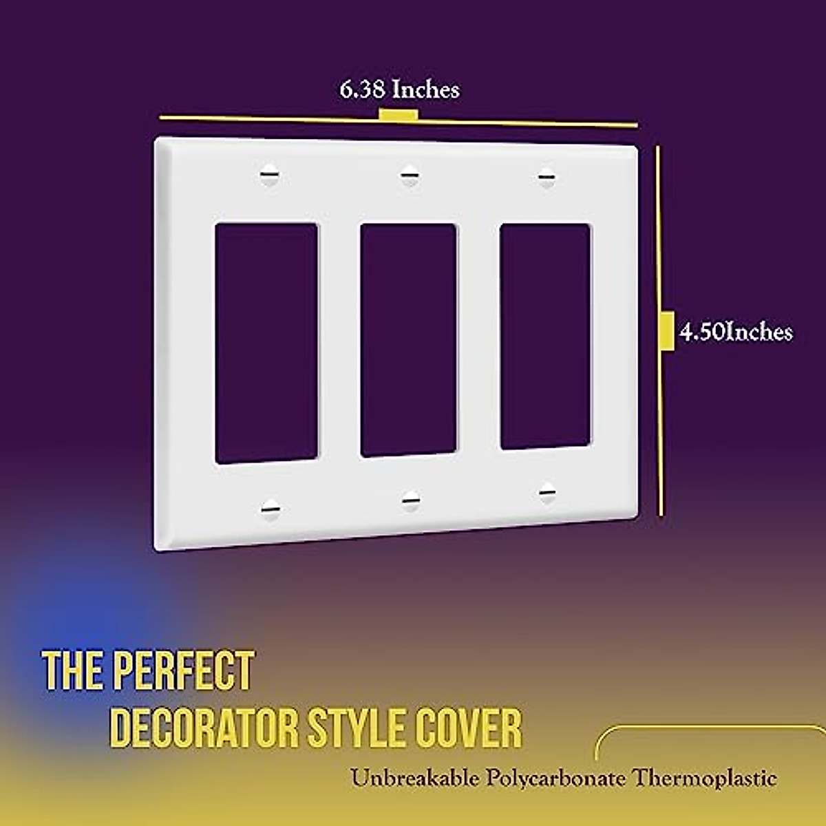 ENERLITES Decorator Light Switch or Receptacle Outlet Wall Plate, Gloss Finish, Size 3-Gang 4.50" x 6.38", Polycarbonate Thermoplastic, 8833-W, White , Standard Size , 1 Count ( Pack of 1)