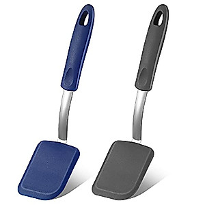 Silicone Cookie Spatula Turner 2 Pack Mini Brownie Spatula Flexible Kitchen Small Silicone Spatulas for Nonstick Cookware Heat Resistant No Scratch Flipper Baking Utensils for Egg Pancake (Gray, Blue)