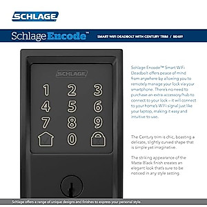 Schlage Encode Smart Wi-Fi Deadbolt with Century Trim in Matte Black