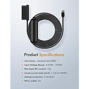 iZEEKER 11.5ft Type-C USB Hardwire Kit Fuse for Dash Cam, Widely Compatible with 11.5V-40V Car Dashcam Charger Pord