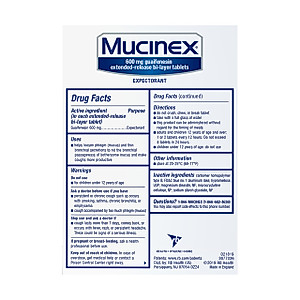 Mucinex 12 Hour 600 mg Guaifenesin Extended-Release Tablets for Excess Mucus Relief, Expectorant Aids Excess Mucus Removal, Chest Congestion Relief, 40 Bi-Layer Tablets