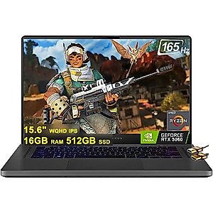 ASUS ROG Zephyrus G15 Gaming Laptop 15.6" WQHD IPS 165Hz (100% DCI-P3) AMD Octa-Core Ryzen 9 6900HS (>i7-11370H) 16GB RAM 512GB SSD GeForce RTX 3060 6GB Graphic USB-C Backlit Win11 Black + HDMI Cable