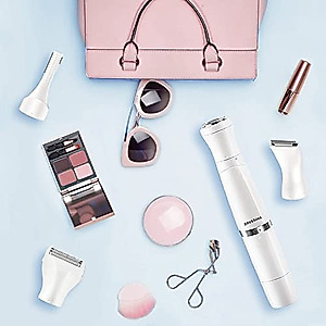 Zoushinn Electric Razor for Women, 4-in-1 USB Cordless Electric Shaver, IPX4 Waterproof Wet & Dry Use Lady Bikini Pubic Hair Trimmer, Painless Eyebrow Trimmer and Facial Hair Removal, Body Razor