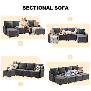 COMHOMA Convertible Sectional Sofa for Living Room, Free Combination L/U Shaped Sofa with Storage Chaise for Living Room, Apartment and Small Space 8 Seaters(4+4)