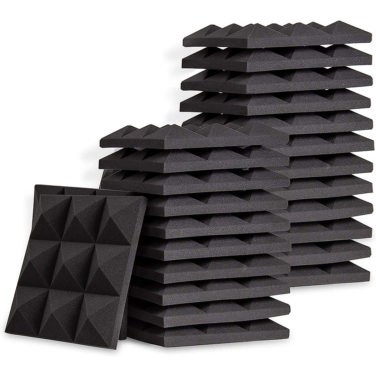 Sonic Acoustics 2" X 12" X 12" Acoustic Foam Panels, Pyramid Recording Studio Wedge Tiles, Sound Panels, Sound Absorbing Panel, Soundproofing Isolation Treatment for Walls (24 Pack, Black)