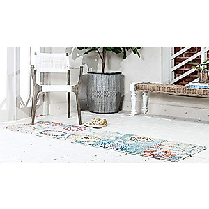 Unique Loom Estrella Collection Modern, Abstract, Colors, Distressed Area Rug, 2 ft 2 in x 6 ft 7 in, Beige/Light Blue