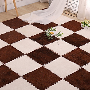 EVA Foam Interlocking Carpet Tiles - 0.47 Inch Thick Puzzle Floor Play Mat for Protective -12X12 Inch Area Rug-12 Pcs(Color:White+Dark Coffee)