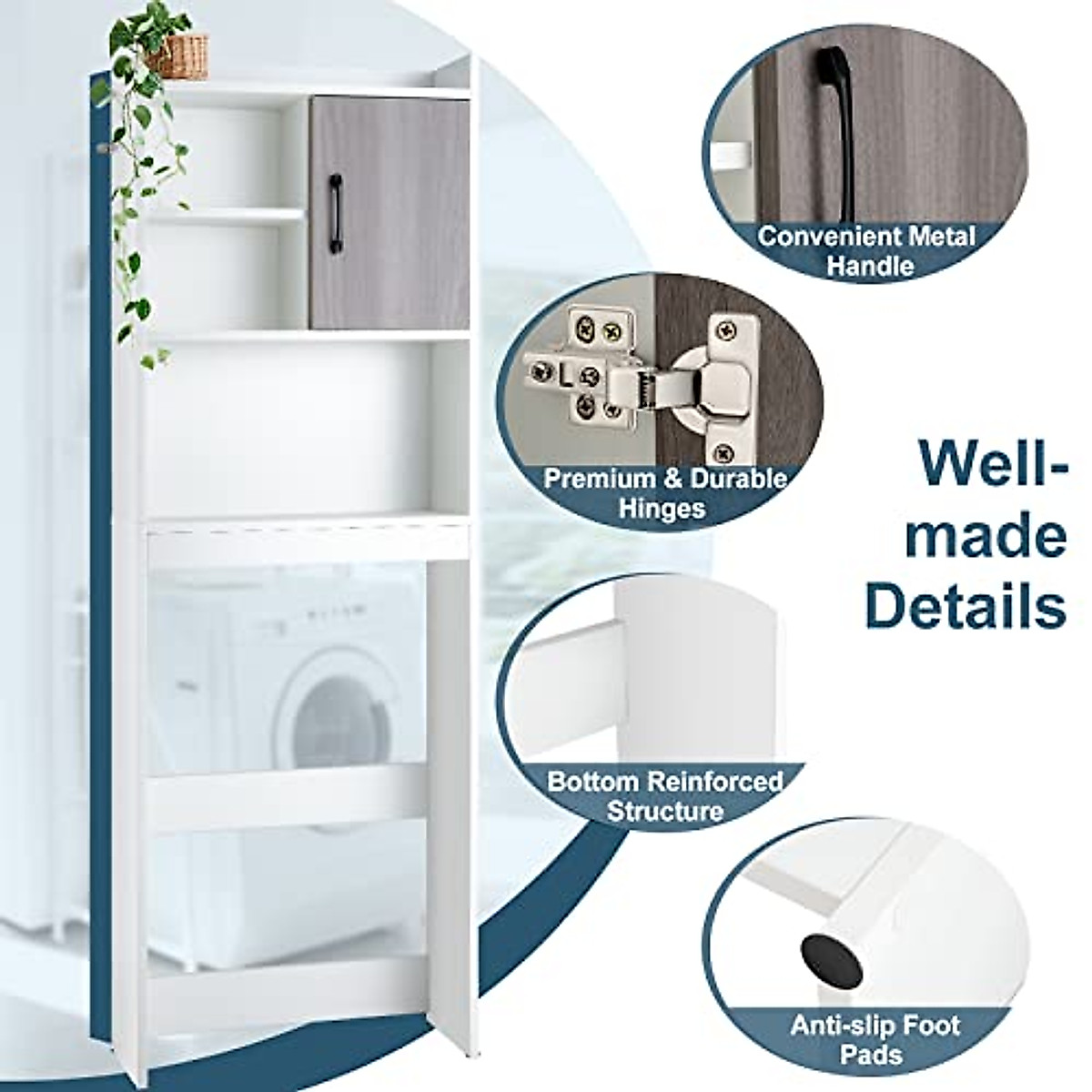 Giantex Over-The-Toilet Space-Saving Storage Cabinet - 4-Tier Freestanding Bathroom Organizer with Open Shelves & Door, Toilet Storage Rack for Bathroom, Laundry, Balcony, White