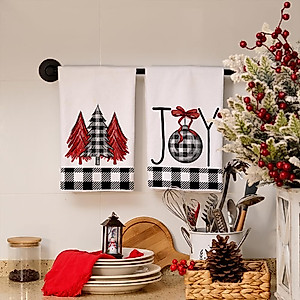 ARKENY Christmas Kitchen Towels Set of 2,Black Buffalo Plaid Xmas Tree Dish Towels 18x26 Inch Drying Dishcloth,Farmhouse Home Decoration AD008