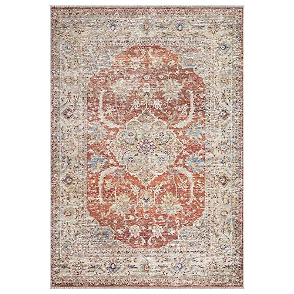 Bloom Rugs Caria Washable Non-Slip 8x10 Rug - Orange/Olive Beige Traditional Area Rug for Living Room, Bedroom, Dining Room, and Kitchen - Exact Size: 7'8" x 10'
