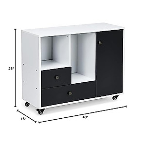 Giantex Mobile File Cabinet on Wheels - Lateral Filing Cabinet with Drawer, Open Shelves, Lockable Wheels, Printer Stand for Letter/Legal/A4 Size Files, Office Storage Cabinet (Round Knob)