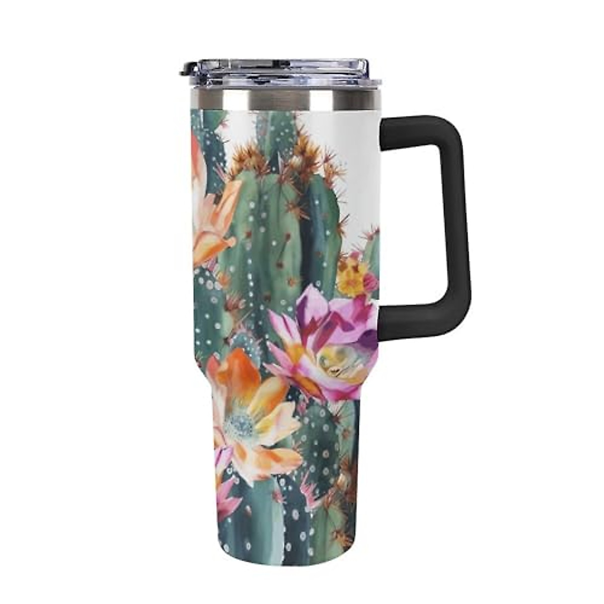 Blooming Green 40 Oz Water Bottle, Stainless Steel Tumbler with Handle And Straw, Extra Large Insulated Tumbler, Flip Straw Tumblers for Sports, Work, Car, Travel And Weekends