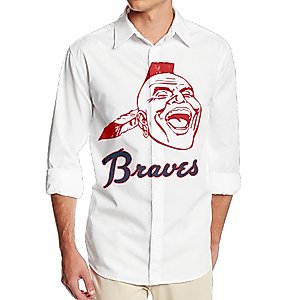 Memoy Atlanta Baseball Brave Men's Long Sleeve Autumn Oxford Dress Shirt M White