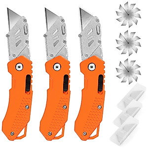 DIYSELF 2-Pack Box Cutter Knife, Pocket Knife, Extra 10 Blades Included, Folding Utility Knife for Carpet, Cardboard, Box, Cloth, Rope and Plastic, Box Cutters Heavy Duty for Men Women (Blue Red)