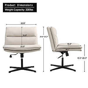 EMIAH Armless Office Desk Chair No Wheels PU-Padded Vanity Chair Mid-Back Ergonomic Home Office Computer Chair Comfortable Adjustable Swivel Task Chair with Thickened Cushion