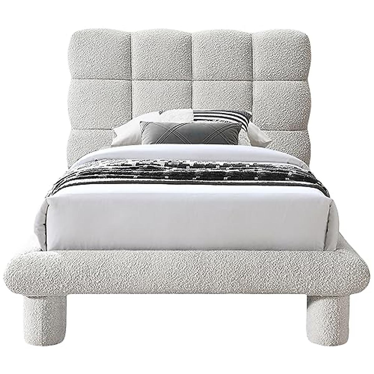 Meridian Furniture DecoCream-T Deco Collection Modern | Contemporary Twin Bed with Rich Cream Boucle Fabric and Deep Channel Biscuit Tufting, 49.25" W x 84.5" D x 45.5" H, Cream, Twin