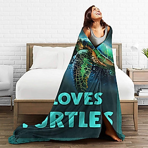Just A Girl Who Loves Turtles Blanket Teal Sea Turtle Decor Throw Blanket Gifts for Girls Boys Super Warm Soft Plush Lightweight Fleece Flannel Blanket Bedding Blanket for Kids Adults Women 60"X50"