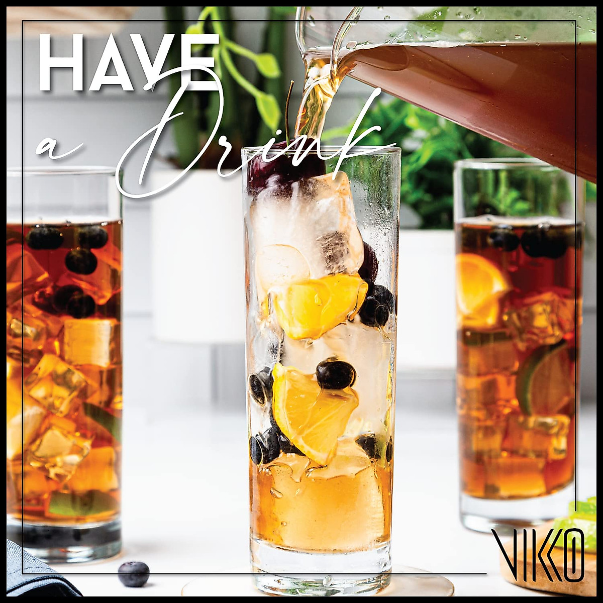 Vikko Highball Glasses with Weighted Base, 10.75 Ounce Drinking Glass, Set of 6 Collins Glasses for Juice, Water, Beverages and Cocktails