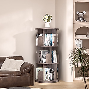 Nidouillet Rotating Bookshelf, 3 Tier Revolving Bookcase 360 Display Round Bookshelf Narrow Swivel Corner Book Shelf Standing Bookcase for Adult Bedroom, Living Room