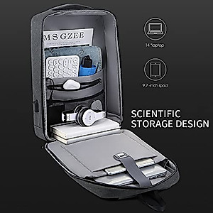 JohnMojie 17" Gaming Laptop Backpack Hard Shell Slim Student Backpack with Built-in USB Charging Port, External Password Lock (Dark Grey)