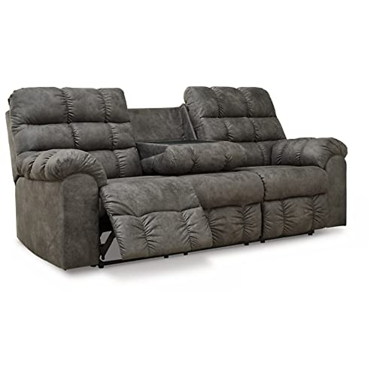 Signature Design by Ashley Derwin Urban Faux Leather Tufted Reclining Sofa with Drop Down Table, Gray