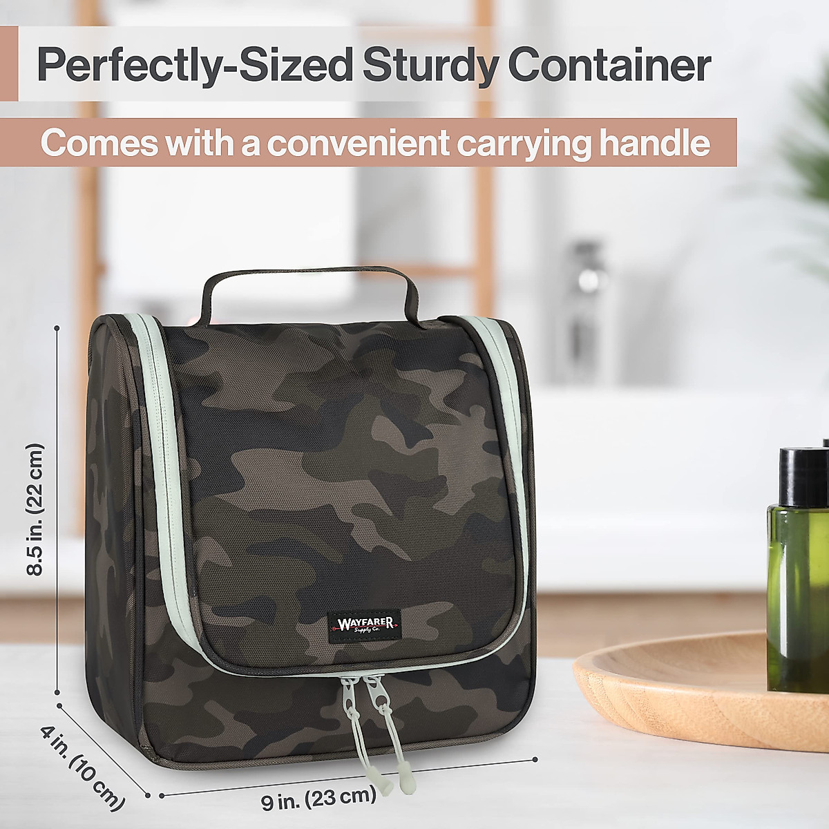 Wayfarer Supply Hanging Travel Toiletry Bag - Large Cosmetic Bag Organizer for Toiletries, Makeup and Shaving Supplies - Cruise and Travel Essentials for Women & Men, Camouflage