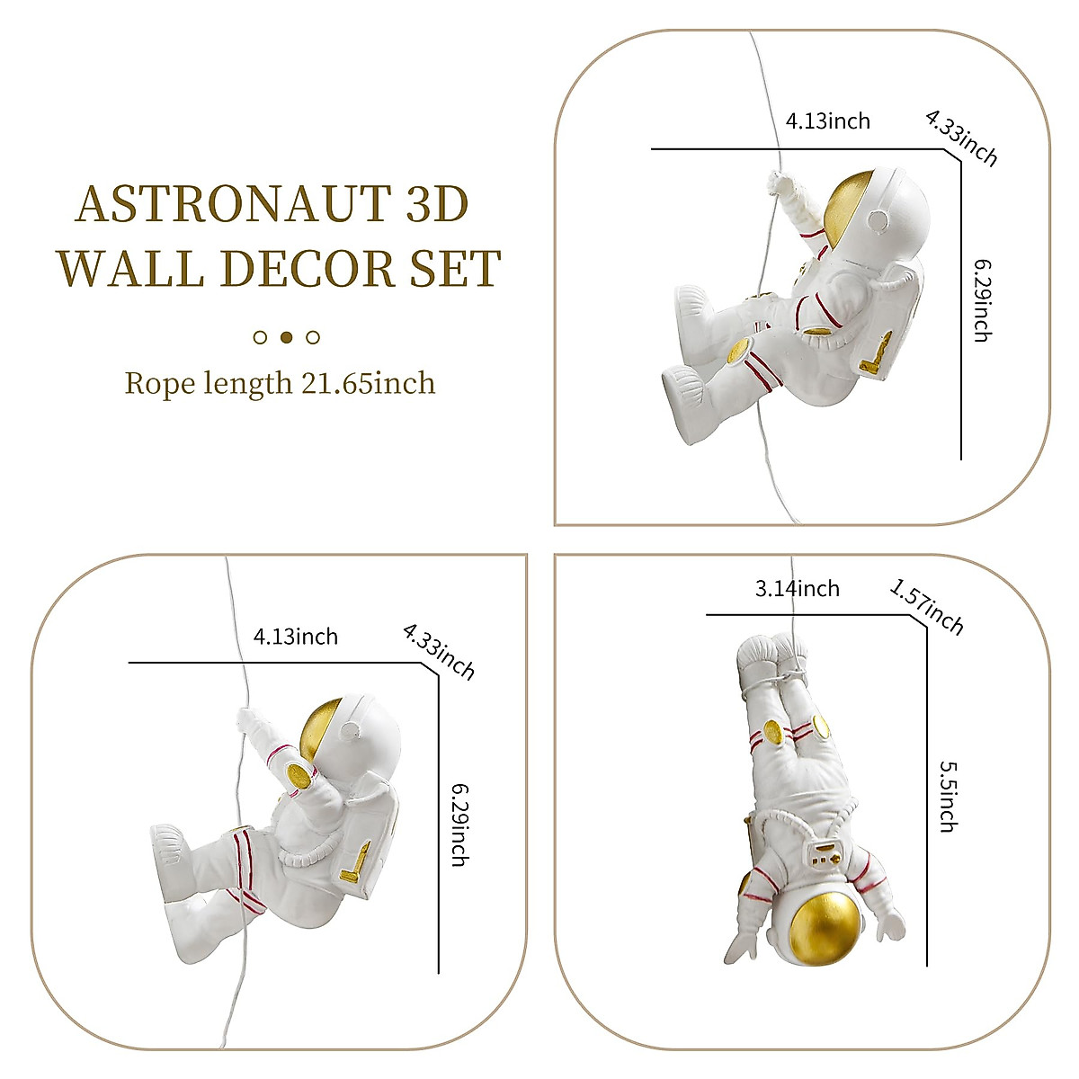 AWNR 3Pcs Climbing Astronaut Figurine Wall Hanging Decor Modern Home Decor Outer Space Theme Decorations Wall Sculptures Space Decor Background 3D Wall Decor for Bedroom Living Room Kids Room