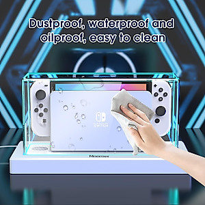 Mooroer Dust Cover with 16 LED Colors Light Base for Nintendo Switch/OLED, Acrylic Clear Display Box Anti-Scratch Waterproof Slim Dock Case, Cool Switch Accessories