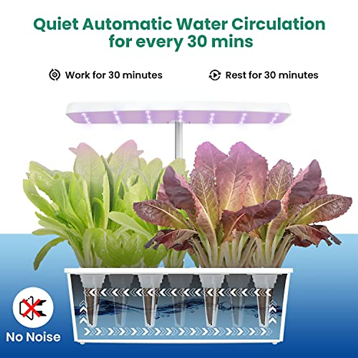 Hydroponic Growing System, Indoor Herb Garden, Smart Garden with LED Grow Light, 6L Water Tank Germination Kit, 18.5'' Height Adjustable, White