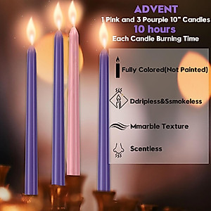 4 Pack Advent Taper Candles Set, 10-Inch Premium Hand-Dipped Unscented Christmas Advent Candles - Perfect for Holidays, Seasonal Celebrations, Church Services, and Parties.