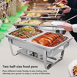 IMACONE Chafing Dish Buffet Set of 4, 8QT Stainless Steel Rectangular Chafers and Buffet Warmer Sets for Catering, Foldable Complete Set w/Half Size Food Pan, Lid, Fuel Holder for Event Party Holiday