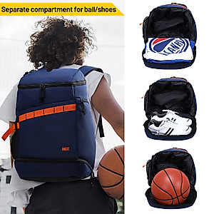MIER Basketball Backpack Soccer Bag with Shoes/Ball Compartment, Large Sports Back Pack Equipment Bag for Men Women Athletes, 35L, Blue