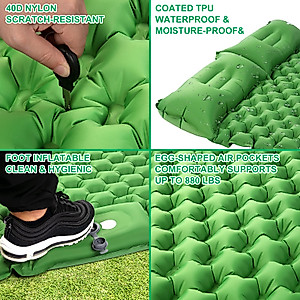 WANNTS Double Sleeping Pad, Ultralight Inflatable Sleeping Pad for Camping, Built-in Pillow, Ultimate for Camping, Hiking - Airpad, Carry Bag, Repair Kit - Compact & Lightweight Camping Pad(Green)
