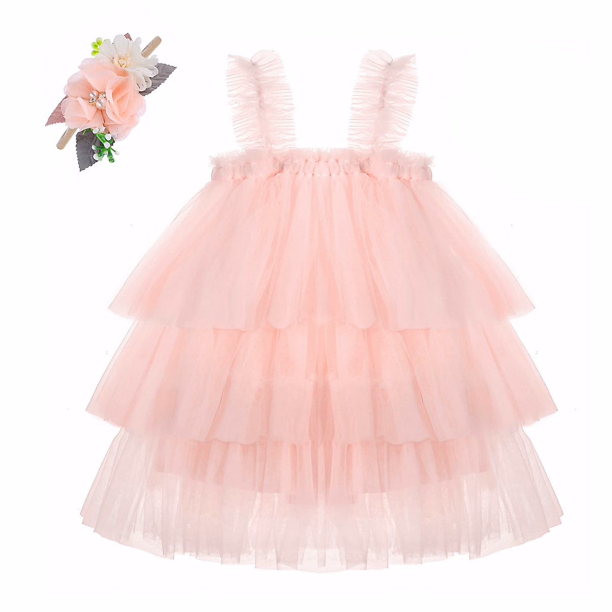 Baby Girls Toddler Tulle Tutu Dress Party Tutus Dresses with Headband Sleeveless Sundress 12 Months Blush Pink
