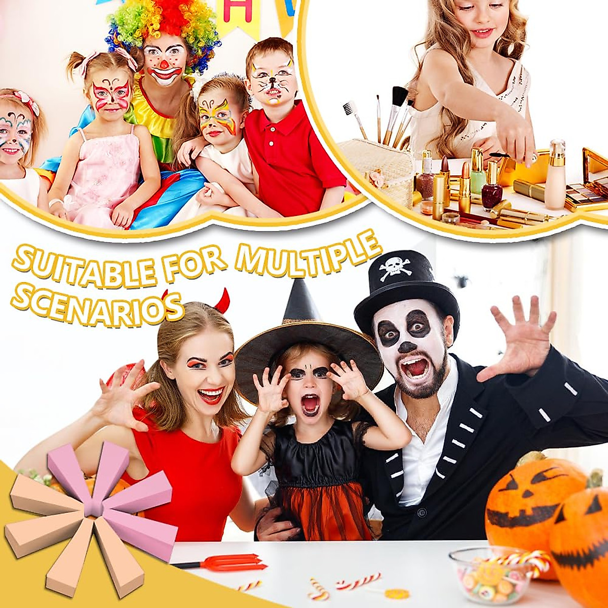 AUAUY 48 Pcs Makeup Sponge Wedge Shaped Blender, Mini Applicator Wedges, Non-Latex Cosmetic Puff, Cosmetic Wedges Beauty Blender Sponges, For Foundation Liquid Cream - Pink&Beige