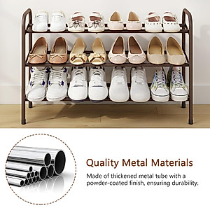 Gewudraw 3-Tier shoe organizer,shoe rack for closet,41.53'' Metal shelf for Bedroom, Entryway,Adjustable to 18 Pairs Shoes, Expandable,Brown