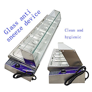 TECHTONGDA 6-Pan Bain-Marie Buffet Food Warmer Electric Steam Heater Stainless Steel Parties Catering Restaurants 1500W