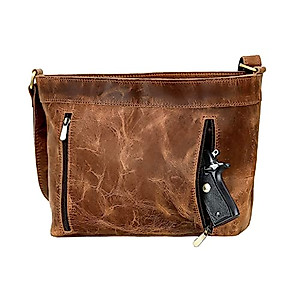 Concealed Carry Delaney Distressed Leather Crossbody Bags for Women-Vintage Leather Multi Pocket Shoulder Sling Womens Purses and Handbags by Vintage Couture