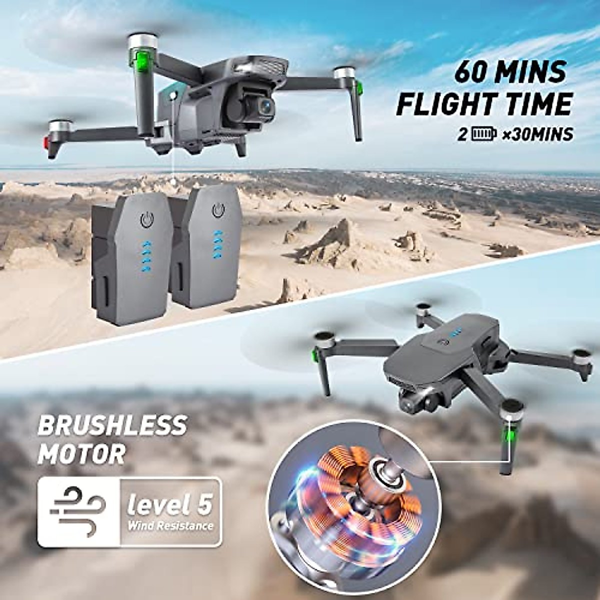 XiL Drones with 4K UHD Camera for adults Beginner,2 Batteries 60 Mins Flight Time GPS Foldable FPV UAV RC Quadcopter,Optical Flow,5Ghz WiFi Transmission,Auto Return,Follow Me, Brushless Motor,Circle Fly, Waypoint Fly