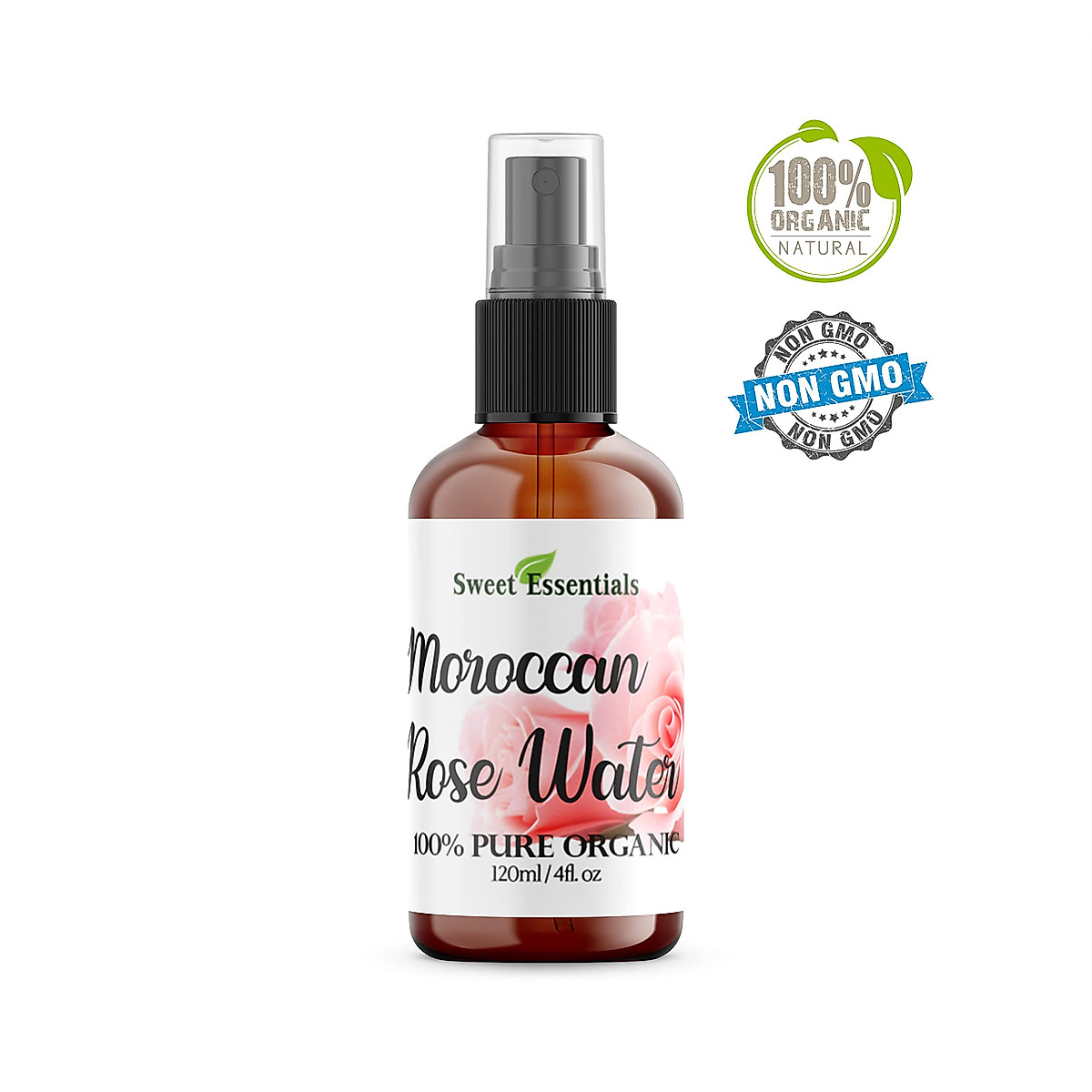 Premium Organic Moroccan Rose Water - 4oz W/Sprayer - Imported From Morocco - 100% Pure (Food Grade) No Oils or Alcohol - Rich in Vitamin A & C Perfect for Hydrating & Rejuvenating Your Face & Neck