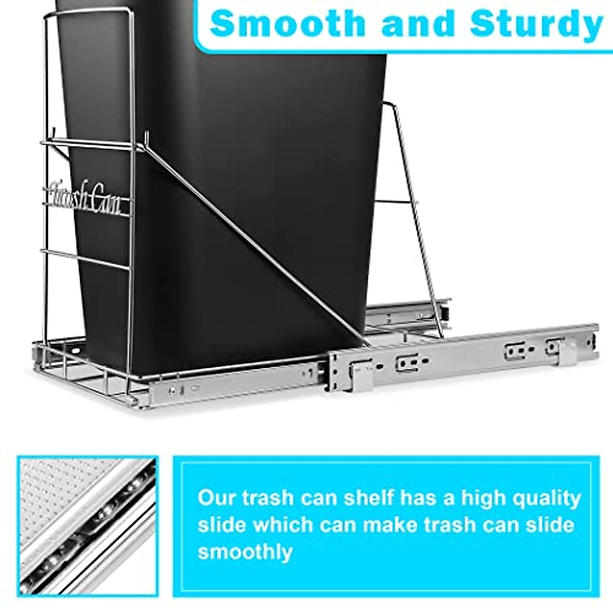 TERMATH Pull Out Trash Can Under Cabinet, Kitchen Adjustable Sliding Waste Bin Shelf, Roll Out Garbage Can Holder Frame, Trash Can Not Included