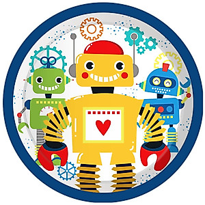 Cartoon Robot Birthday Party Tableware Set Serves 24 - Disposable 7 inch Paper Plates, 9 inch Paper Plates, Napkins, Forks, Robot Theme Wedding Baby Shower Party Supplies for 24 Guests
