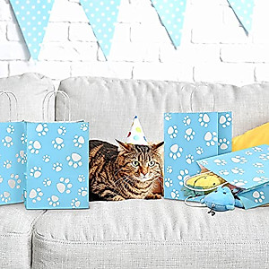 20 Pcs Puppy Dog Paw Print Gift Bags with Paper Twist Handles, Dog Gift Bags Paper Paw Print Treat Goodie Bags for PET Treat Party Favor, 6.3 x 3.1 x 8.6 Inch (Blue Backing)