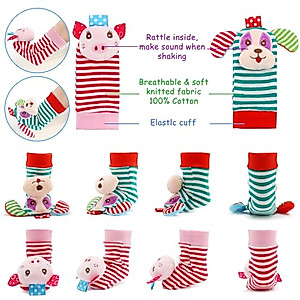 BLOOBLOOMAX Baby Infant Rattle Socks Toys, Sock rattles for Babies 0-24 Months Baby Animal Foot Finder Learning Toy (Cotton B)